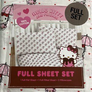 Hello Kitty | Bedding | Hello Kitty Full Sheet Set White Cotton Hearts ...